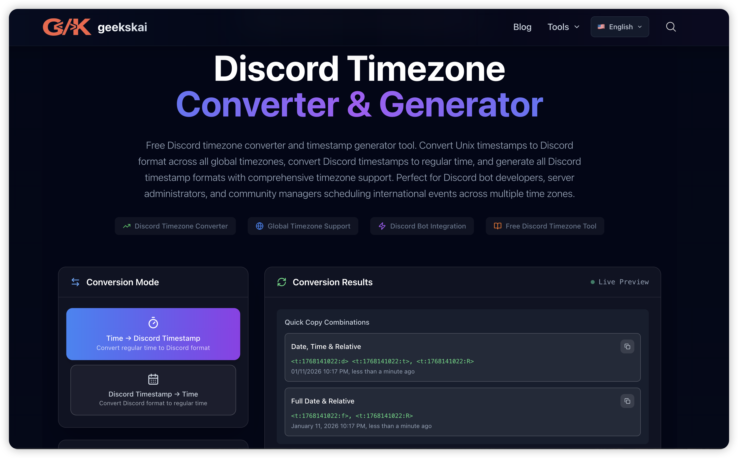 Discord-Zeitzonen-Konverter – Kostenloses Discord-Zeit- & Timestamp-Tool