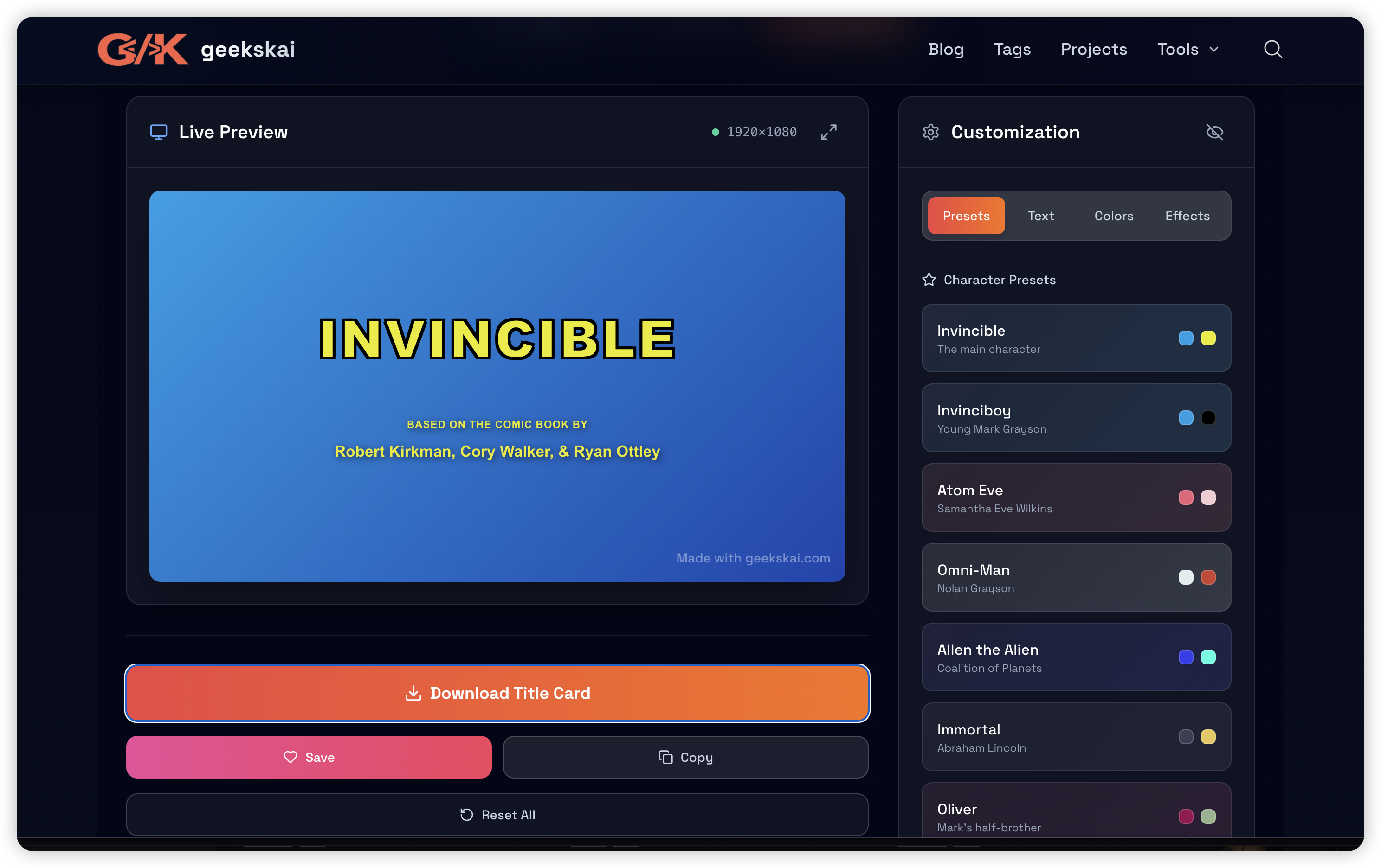 Invincible Title Card Generator - Create Custom TV Show Title Cards | Free Tool